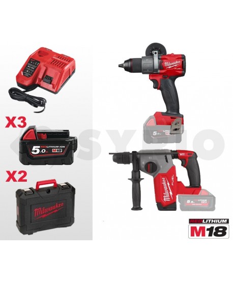 M18 FPP2PA-553X KIT FUEL A BATTERIA 18V 5,00 Ah TRAPANO CON PERCUSSIONE ...